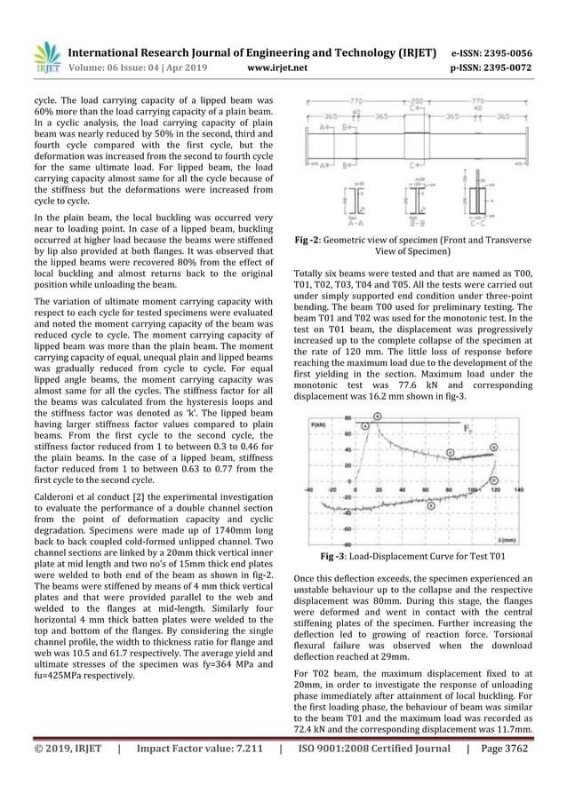 IRJET- Study of Cold-Formed Steel Flexural Member Under Monotonic and Reversed Cyclic Loading | PDF