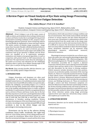 IRJET- A Review Paper on Visual Analysis of Eye State using Image Processing for Driver Fatigue ...