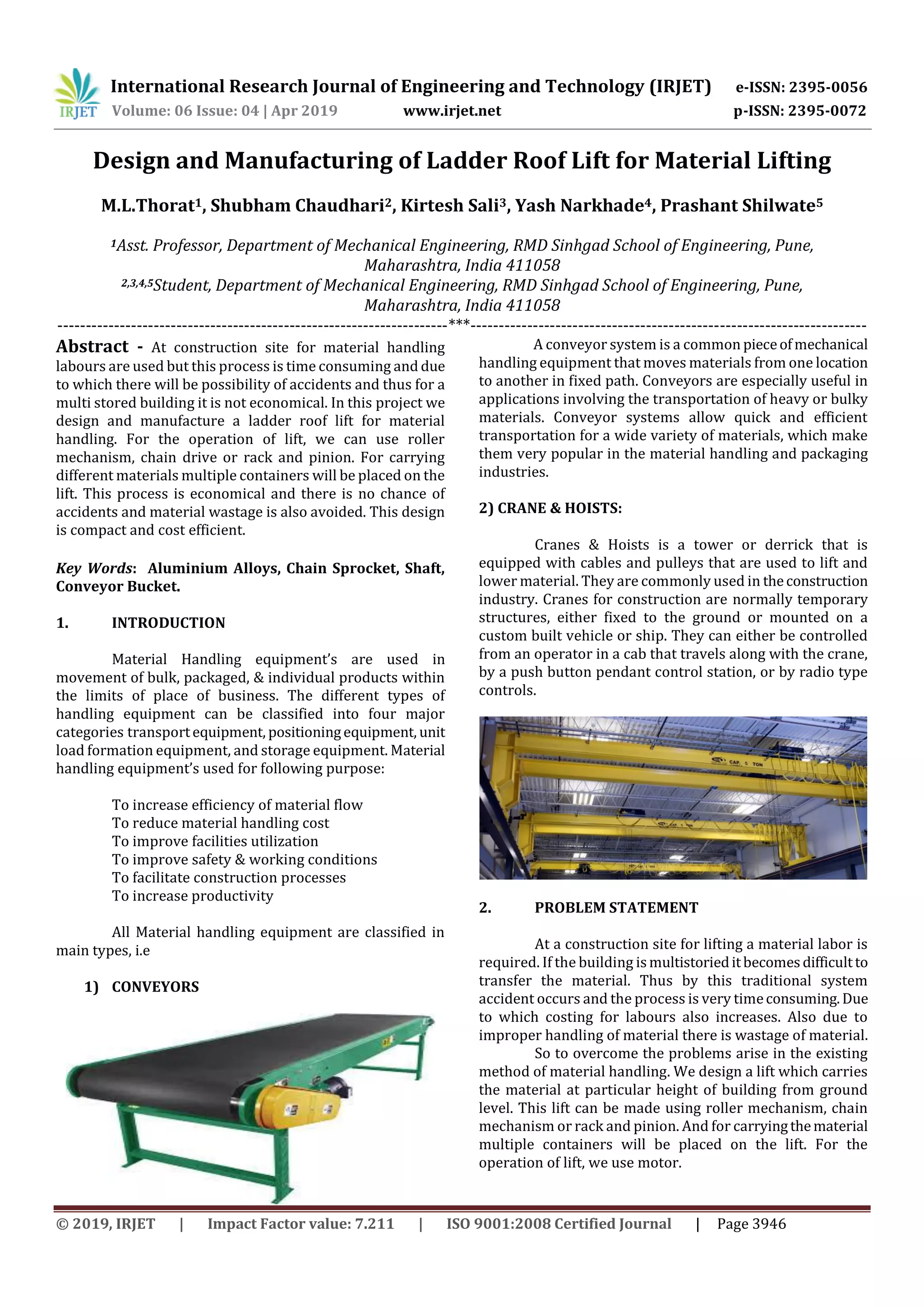 IRJET- Design and Manufacturing of Ladder Roof Lift for Material ...
