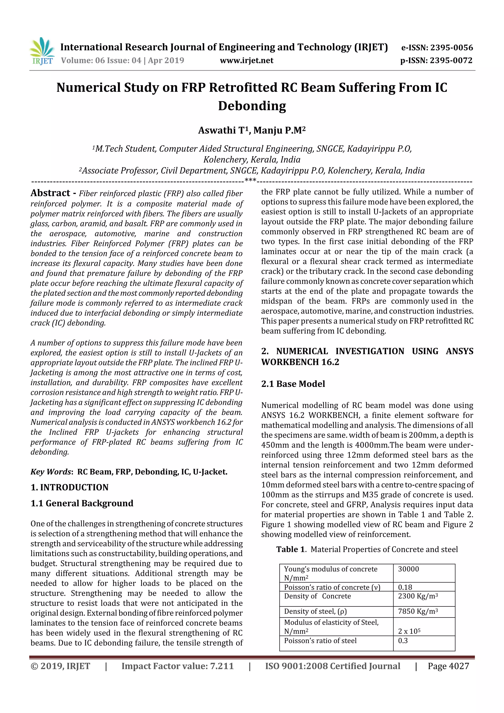 IRJET- Numerical Study on FRP Retrofitted RC Beam Suffering from IC ...
