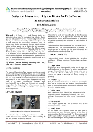 IRJET- Design and Development of Jig and Fixture for Tacho Bracket | PDF