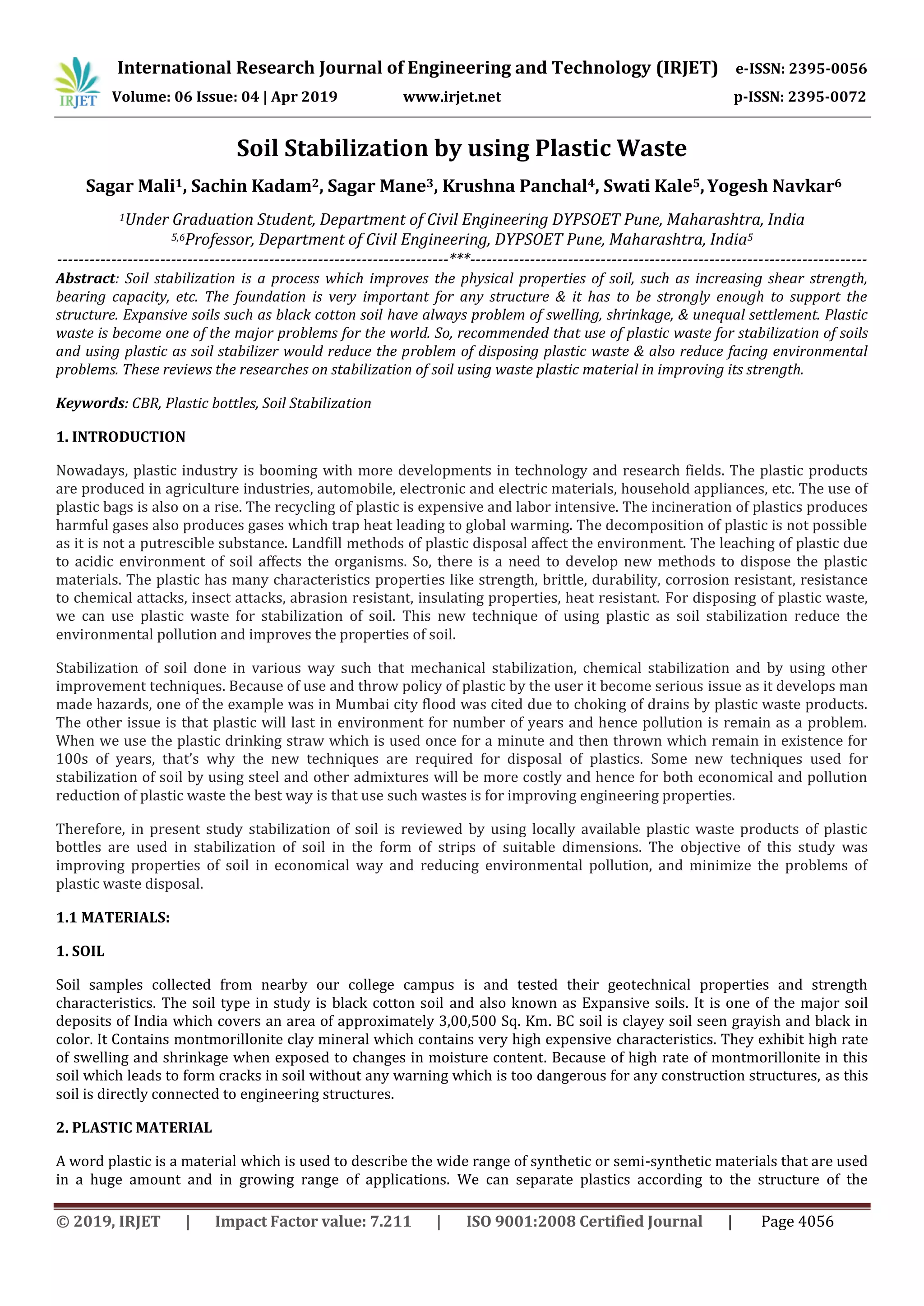 IRJET- Soil Stabilization by using Plastic Waste | PDF