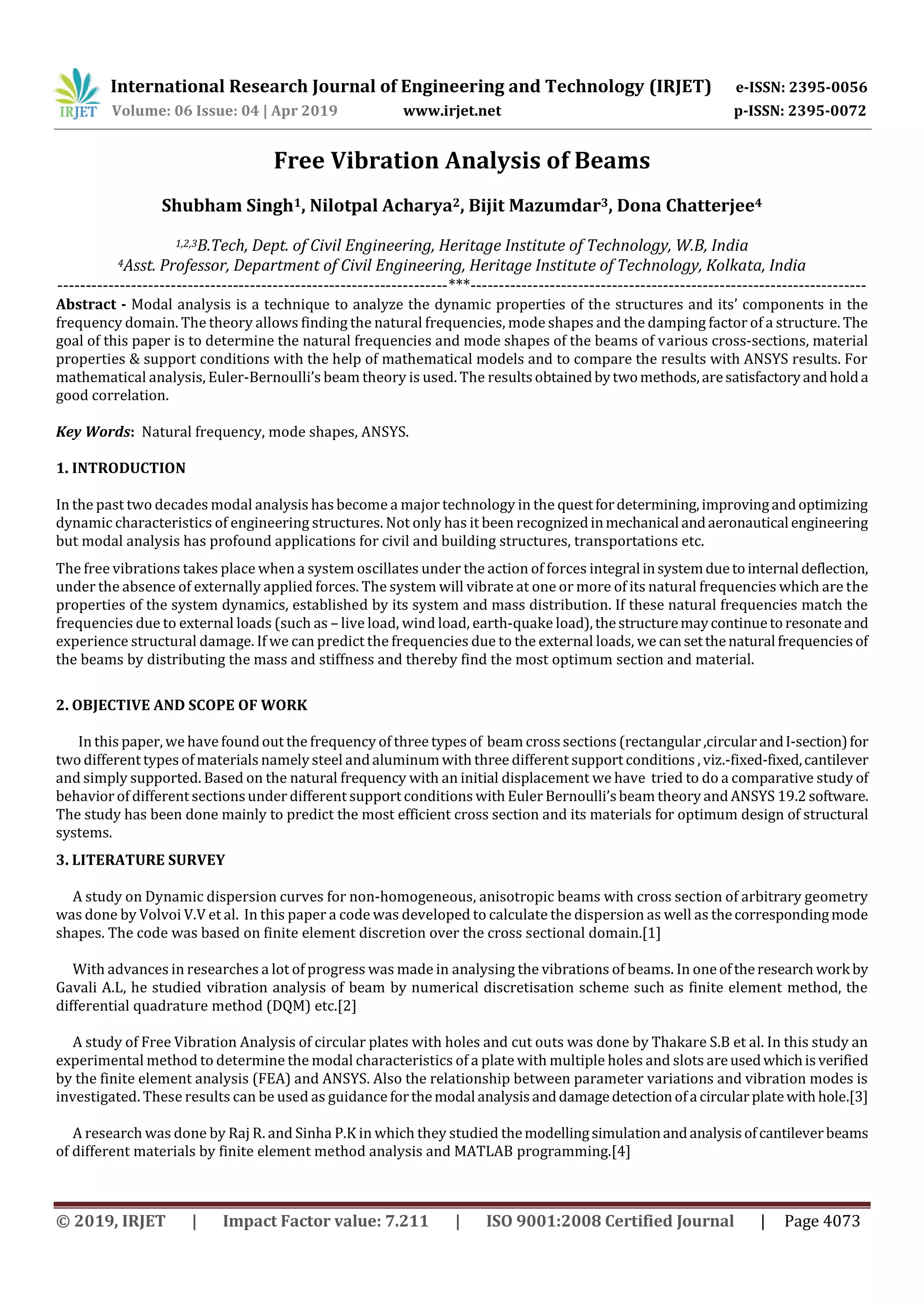 IRJET- Free Vibration Analysis of Beams | PDF