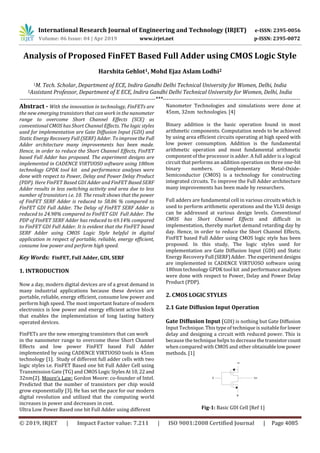 IRJET- Analysis of Proposed Finfet based Full Adder using CMOS Logic Style | PDF
