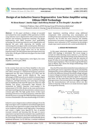 IRJET- Design of an Inductive Source Degenarative Low Noise Amplifier using 180nm CMOS ...
