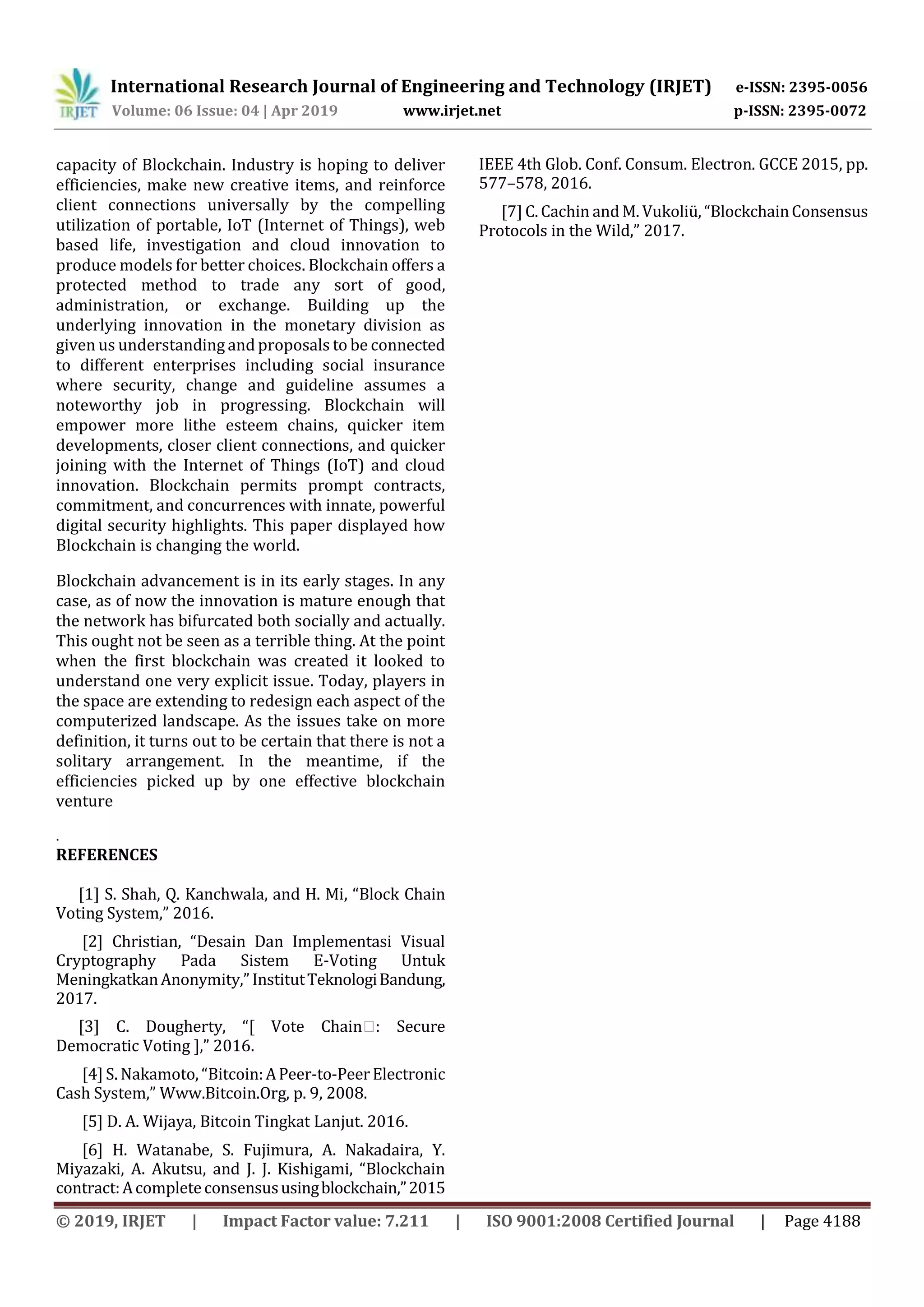 IRJET- Electronic Voting using Blockchain | PDF