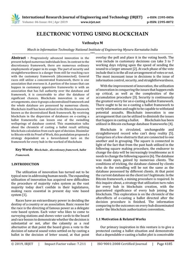 IRJET- Electronic Voting using Blockchain | PDF