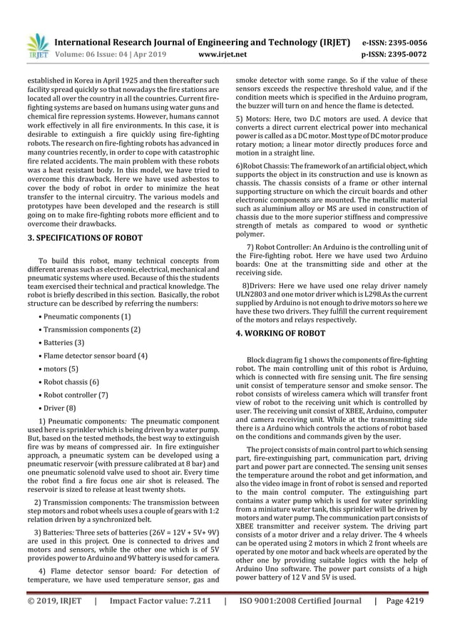 IRJET- A Review on Implementation of a Fire Fighting Robot using ...