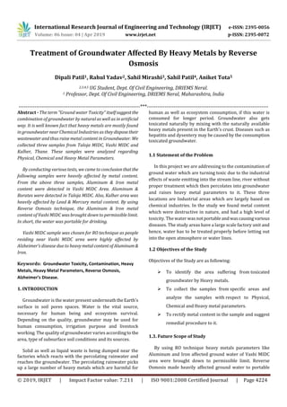 IRJET- Treatment of Ground Water Affected by Heavy Metals by Reverse ...