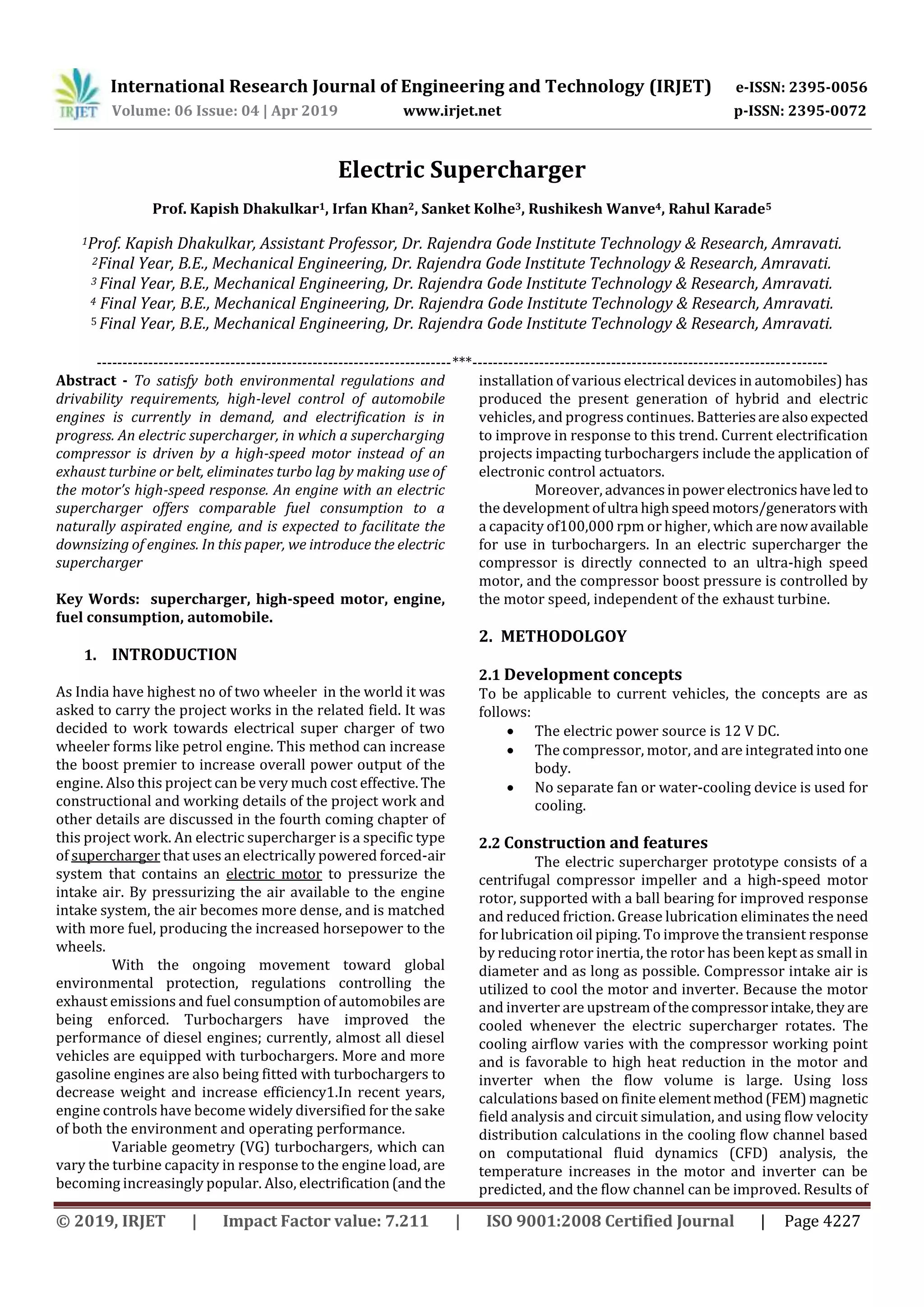 IRJET- Electric Supercharger | PDF