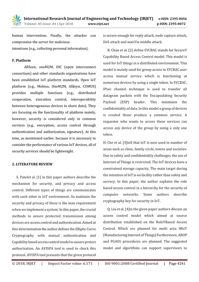 IRJET- Authentication and Context Awareness Access Control in Internet of Things | PDF