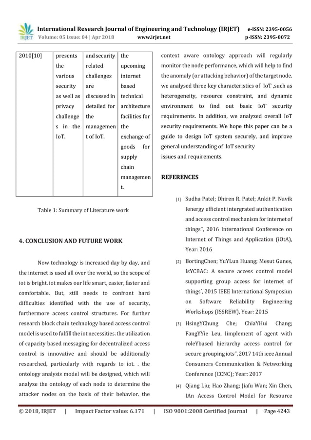 IRJET- Authentication and Context Awareness Access Control in Internet of Things | PDF