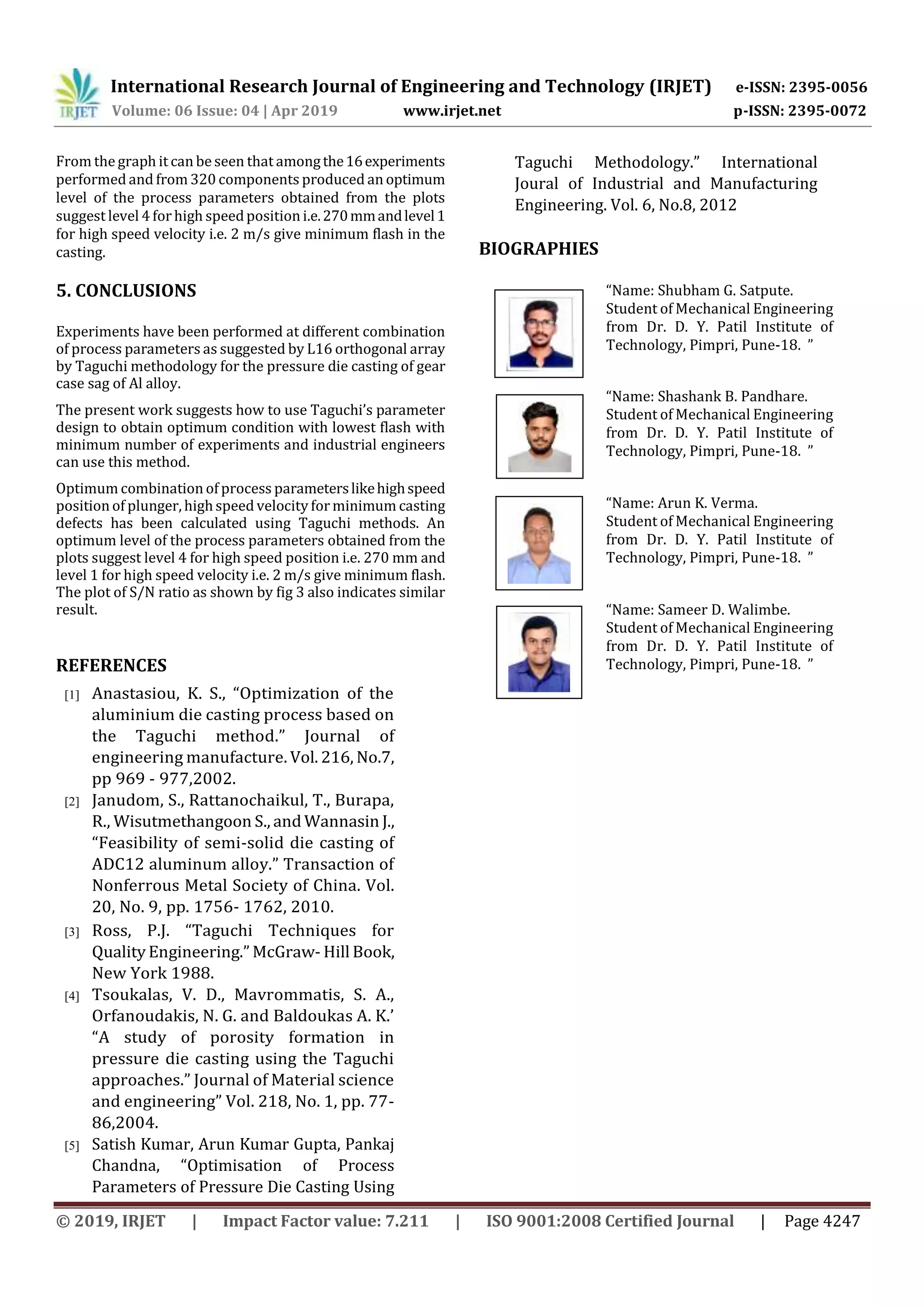IRJET- Flash Reduction in Pressure Die Casting using Taguchi’s Doe | PDF