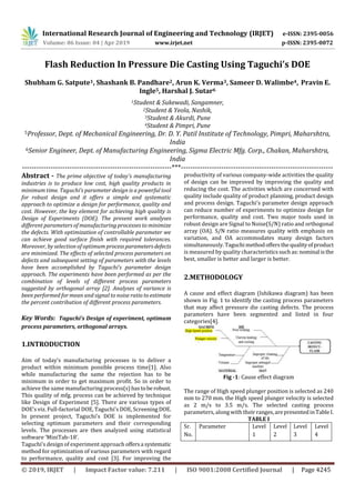 IRJET- Flash Reduction in Pressure Die Casting using Taguchi’s Doe | PDF