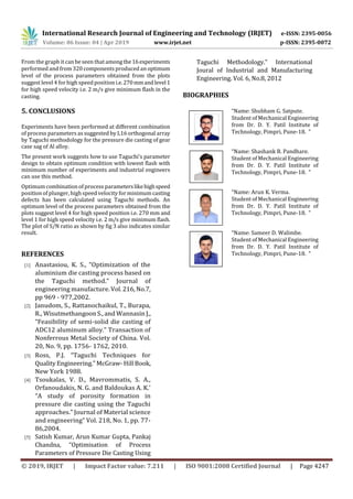 IRJET- Flash Reduction in Pressure Die Casting using Taguchi’s Doe | PDF