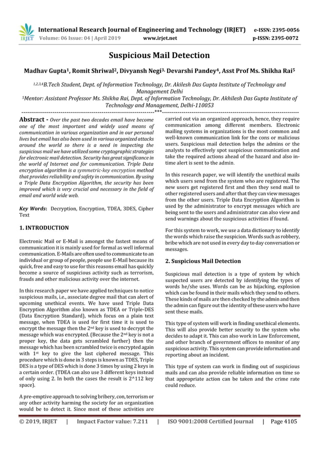 IRJET- Suspicious Mail Detection | PDF