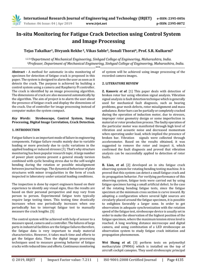 IRJET- In-Situ Monitoring for Fatigue Crack Detection using Control ...