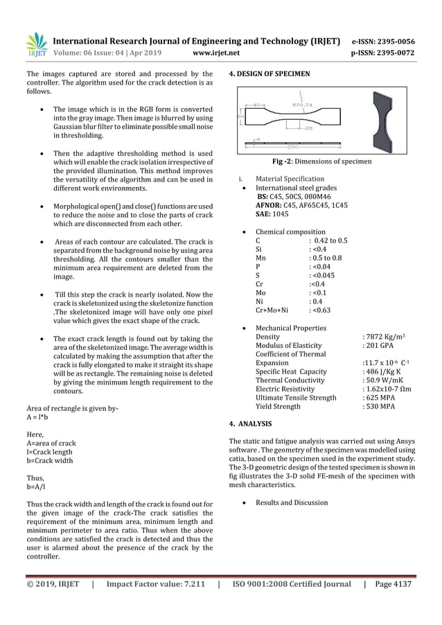 Irjet In Situ Monitoring For Fatigue Crack Detection Using Control System And Image Processing
