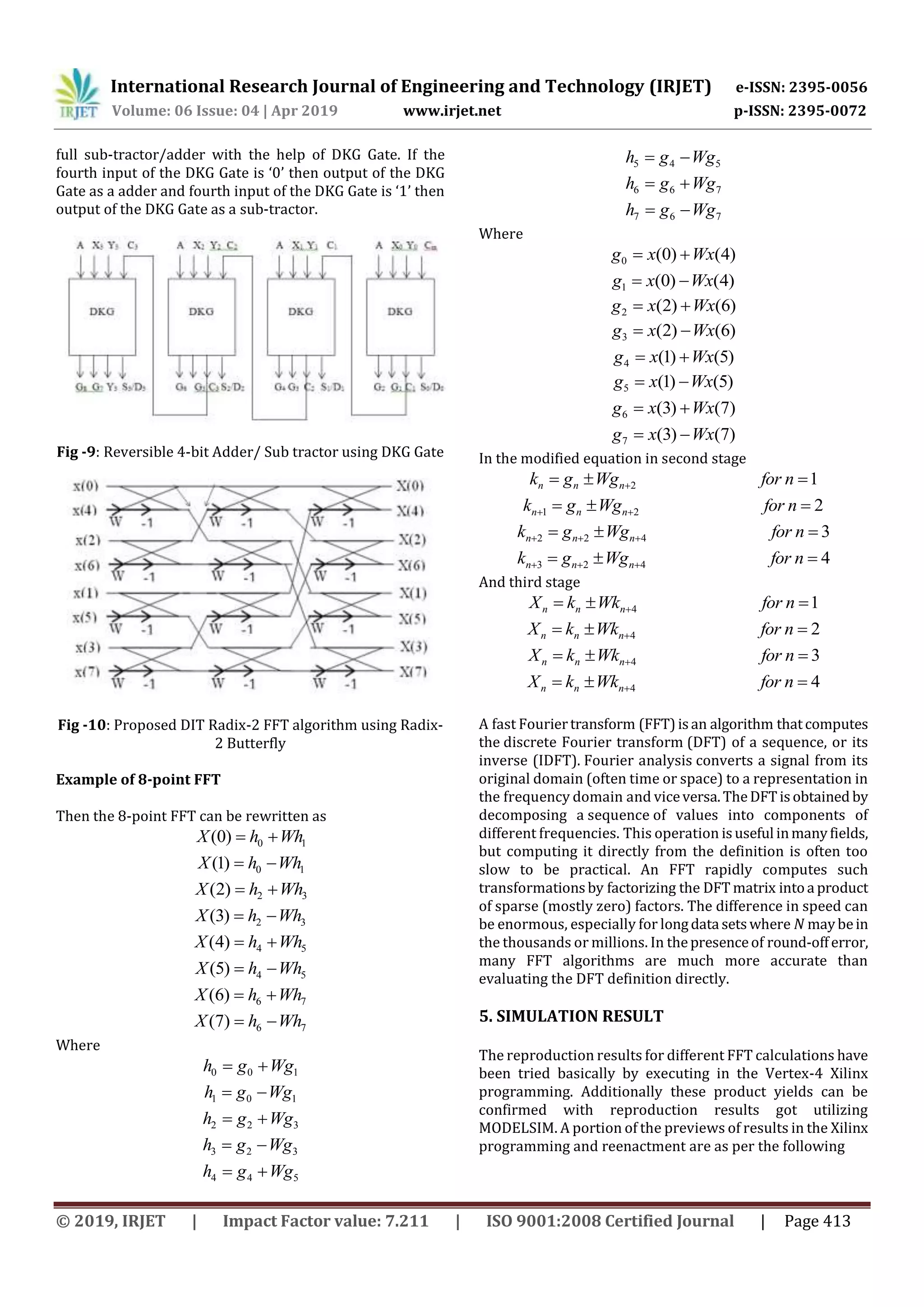 Irjet Vlsi Architecture For Reversible Radix 2 Fft Algorithm Using Programmable Reversible Gate