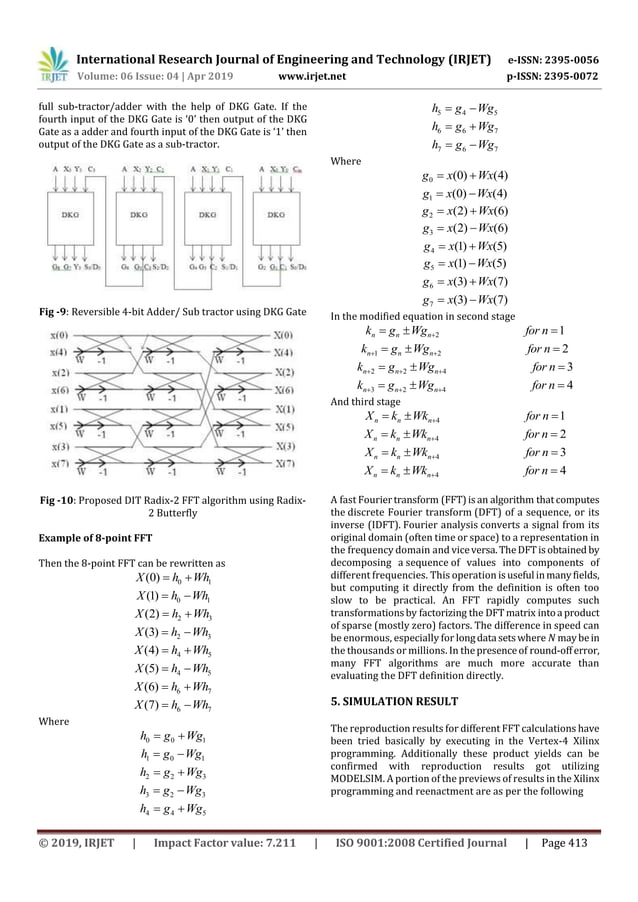 Irjet Vlsi Architecture For Reversible Radix 2 Fft Algorithm Using