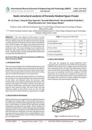 IRJET- Static Structural Analysis of Formula Student Space Frame | PDF