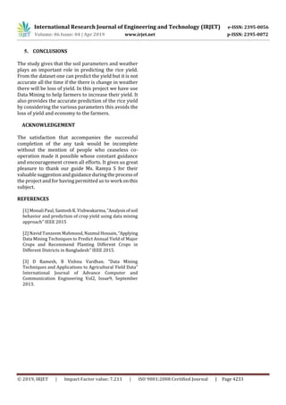 IRJET- Rice Yield Prediction using Data Mining Technique | PDF