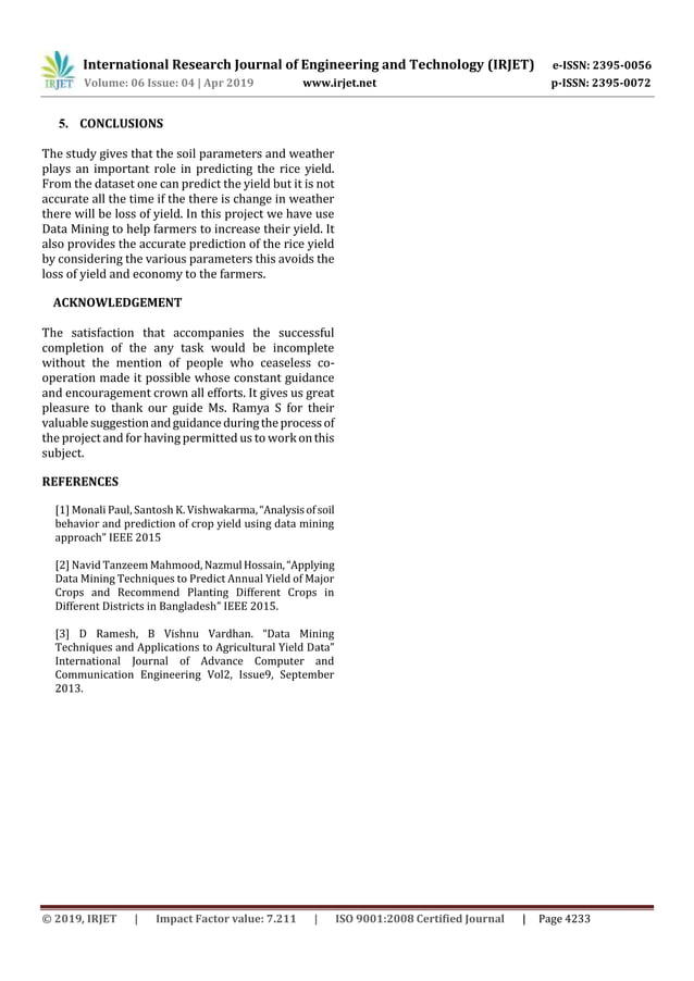 Irjet Rice Yield Prediction Using Data Mining Technique Pdf