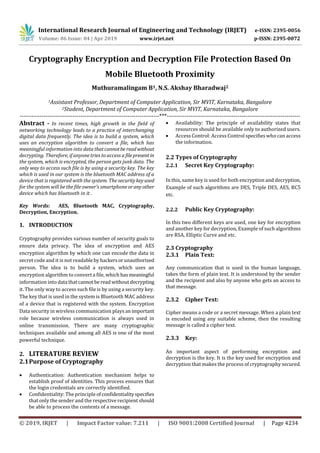 IRJET- Cryptography Encryption and Decryption File Protection based on Mobile Bluetooth ...