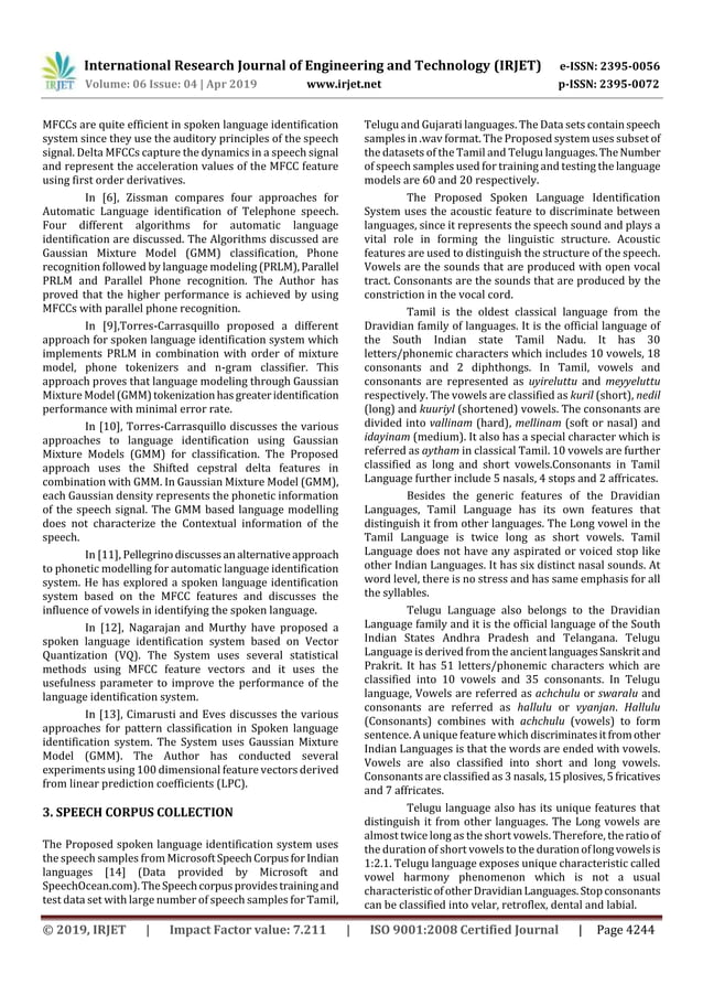 IRJET- Spoken Language Identification System using MFCC Features and Gaussian Mixture Model for ...
