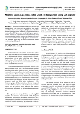 IRJET- Machine Learning Approach for Emotion Recognition using EEG Signals | PDF | Brain and ...