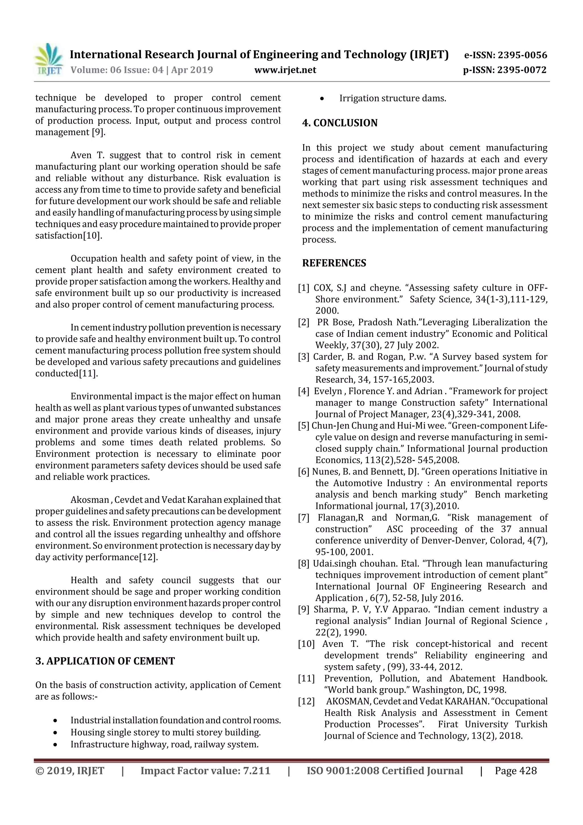 IRJET- A Case Study of Cement Manufacturing Process : A Review | PDF