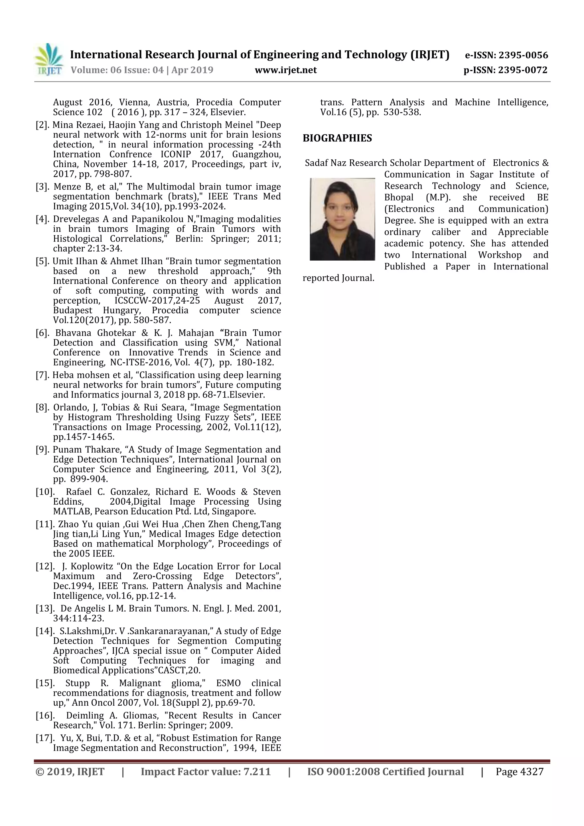 Irjet An Efficient Brain Tumor Detection System Using Automatic Segmentation With Convolution