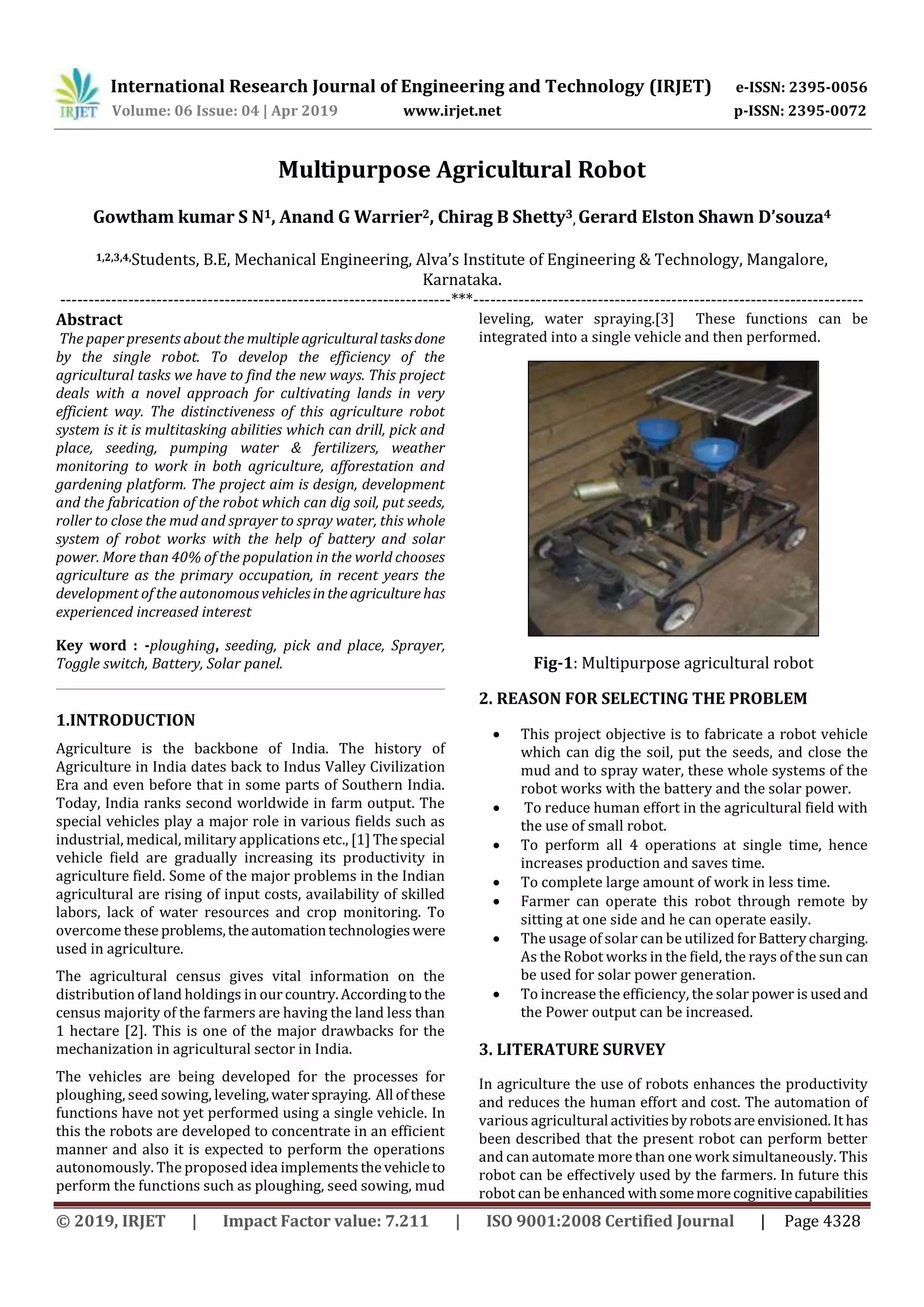 IRJET- Multipurpose Agricultural Robot | PDF