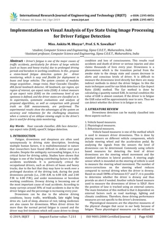 IRJET- Implementation on Visual Analysis of Eye State using Image Processing for Driver Fatigue ...
