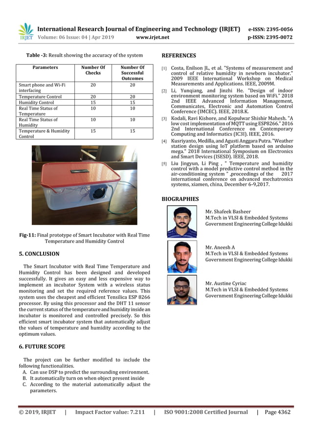 IRJET- Smart Incubator with Real Time Temperature and Humidity Control ...