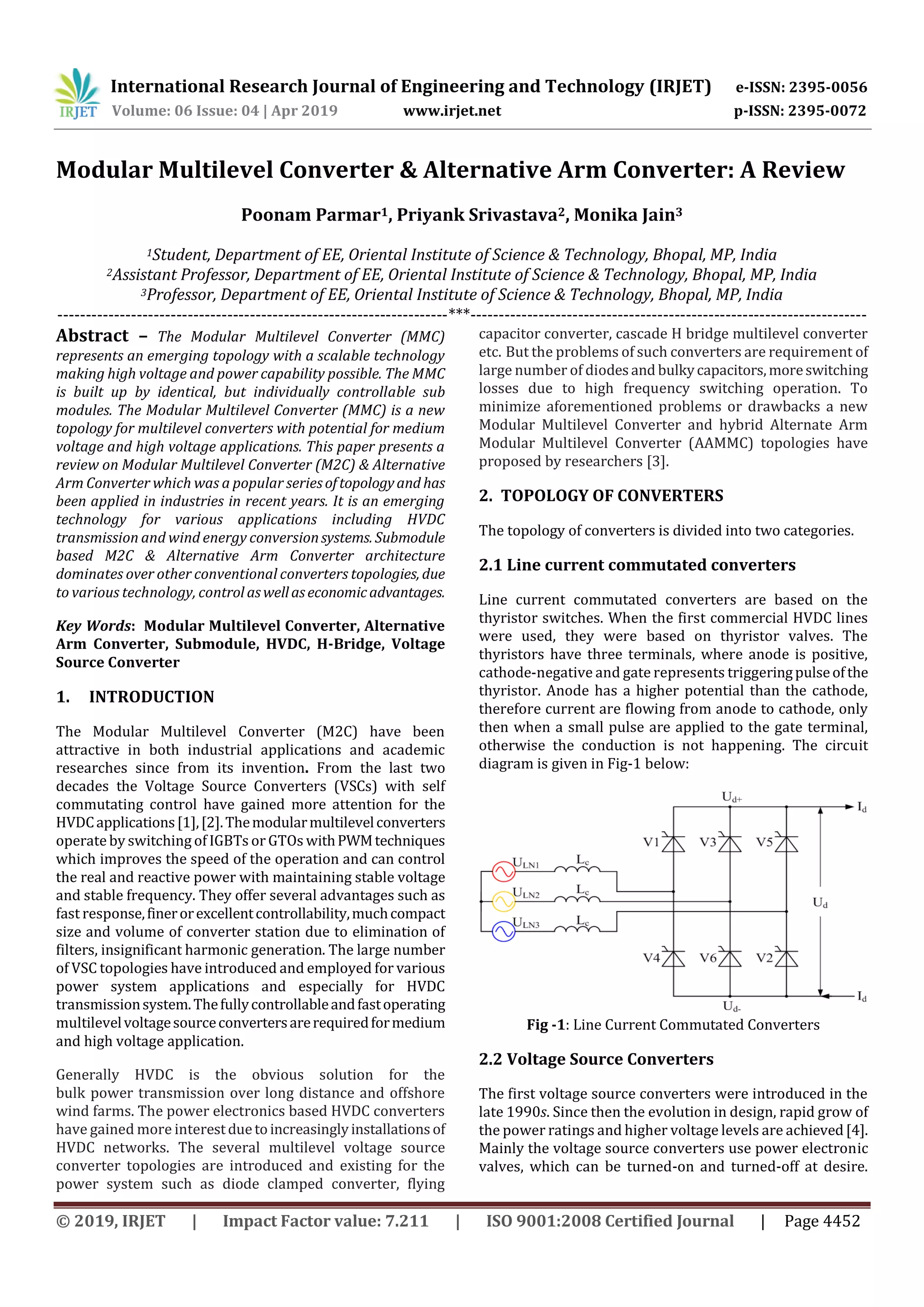 IRJET- Modular Multilevel Converter & Alternative ARM Converter: A ...