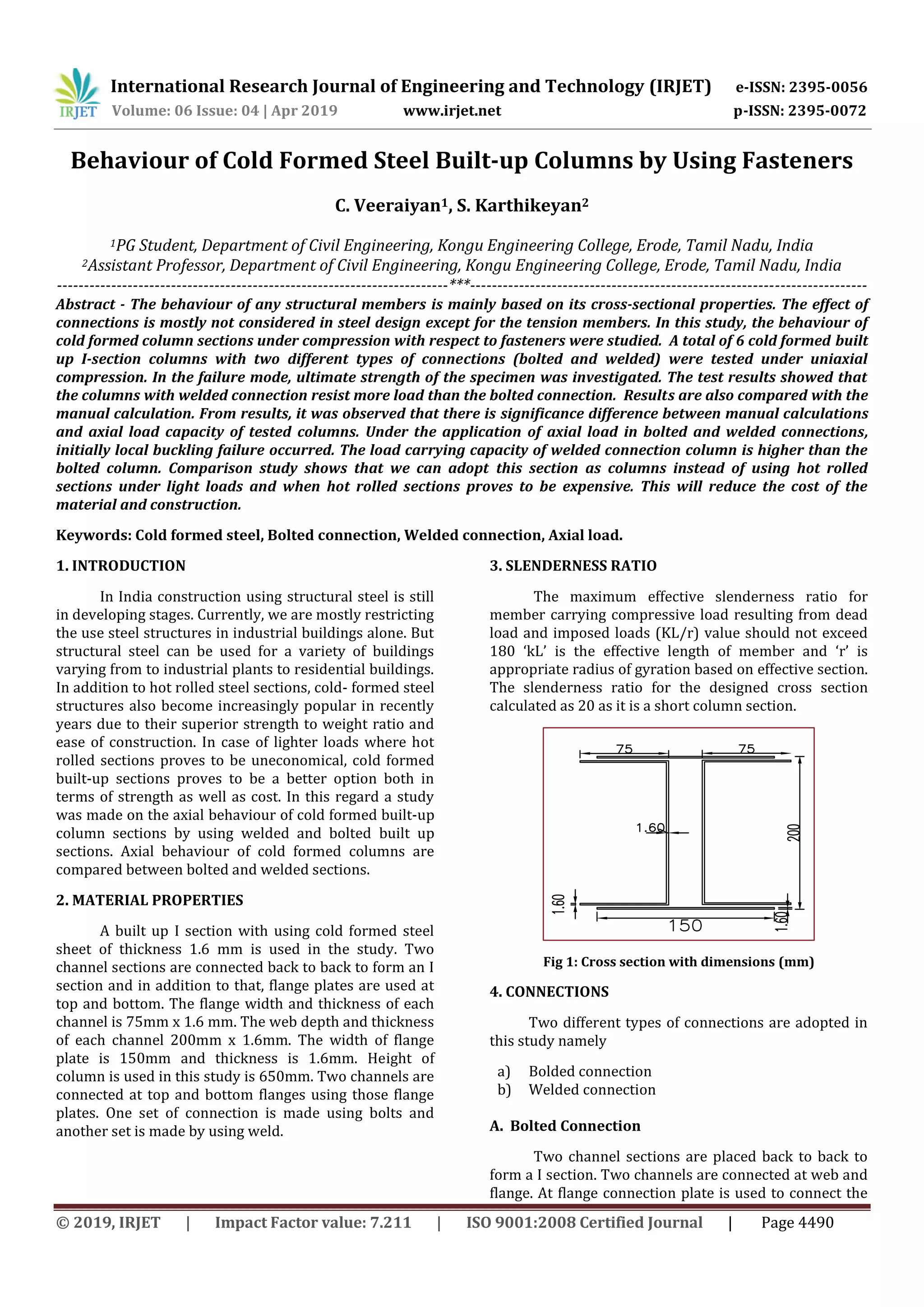 IRJET- Behaviour of Cold Formed Steel Built-Up Columns by using ...