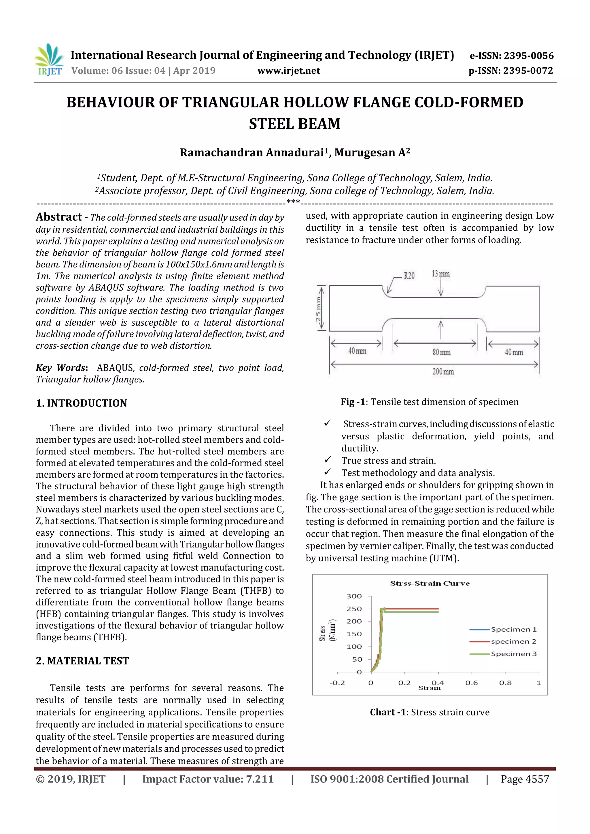 IRJET- Behaviour of Triangular Hollow Flange Cold-Formed Steel Beam | PDF IRJET- Behaviour of Triangular Hollow Flange Cold-Formed Steel Beam | PDF
