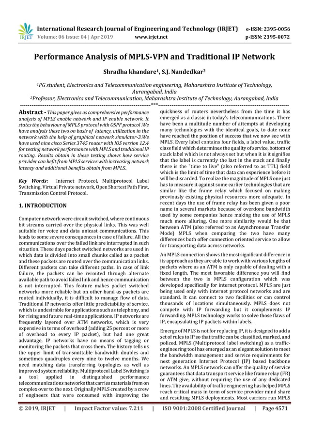 IRJET- Performance Analysis of MPLS-VPN and Traditional IP Network | PDF