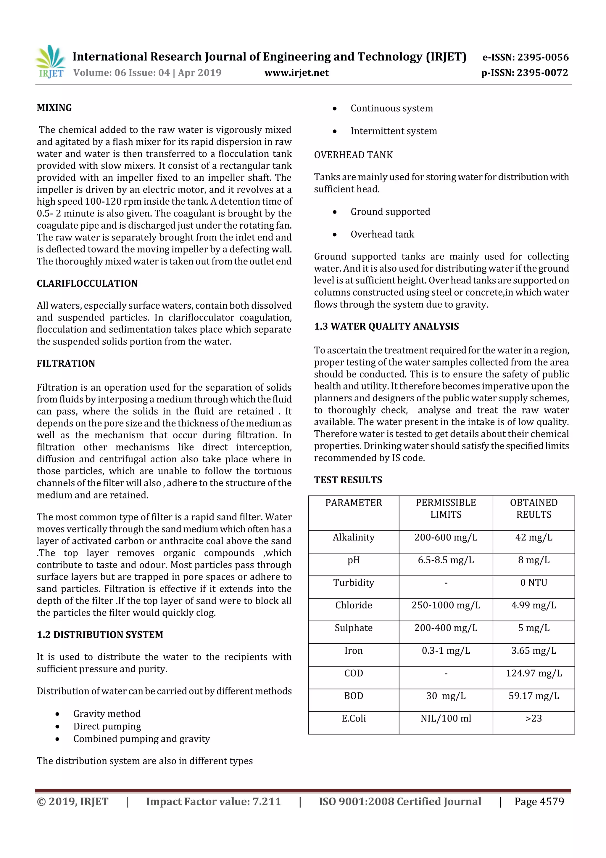 IRJET- Design of Water Treatment Plant | PDF