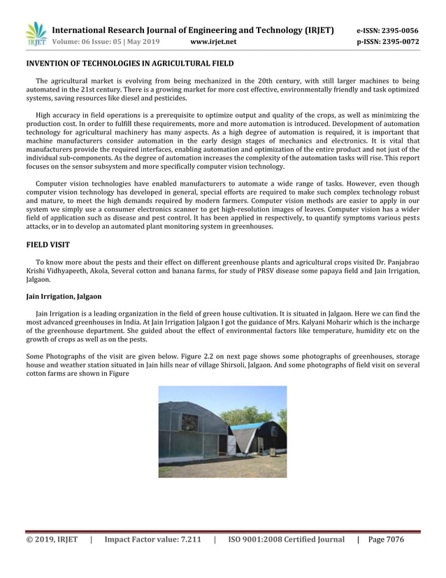 Irjet Crop Disease Detector Using Drone And Matlab Pdf