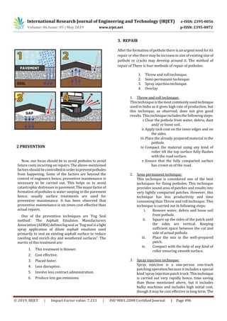 IRJET- Systematic Prevention and Repair of Potholes in Flexible ...