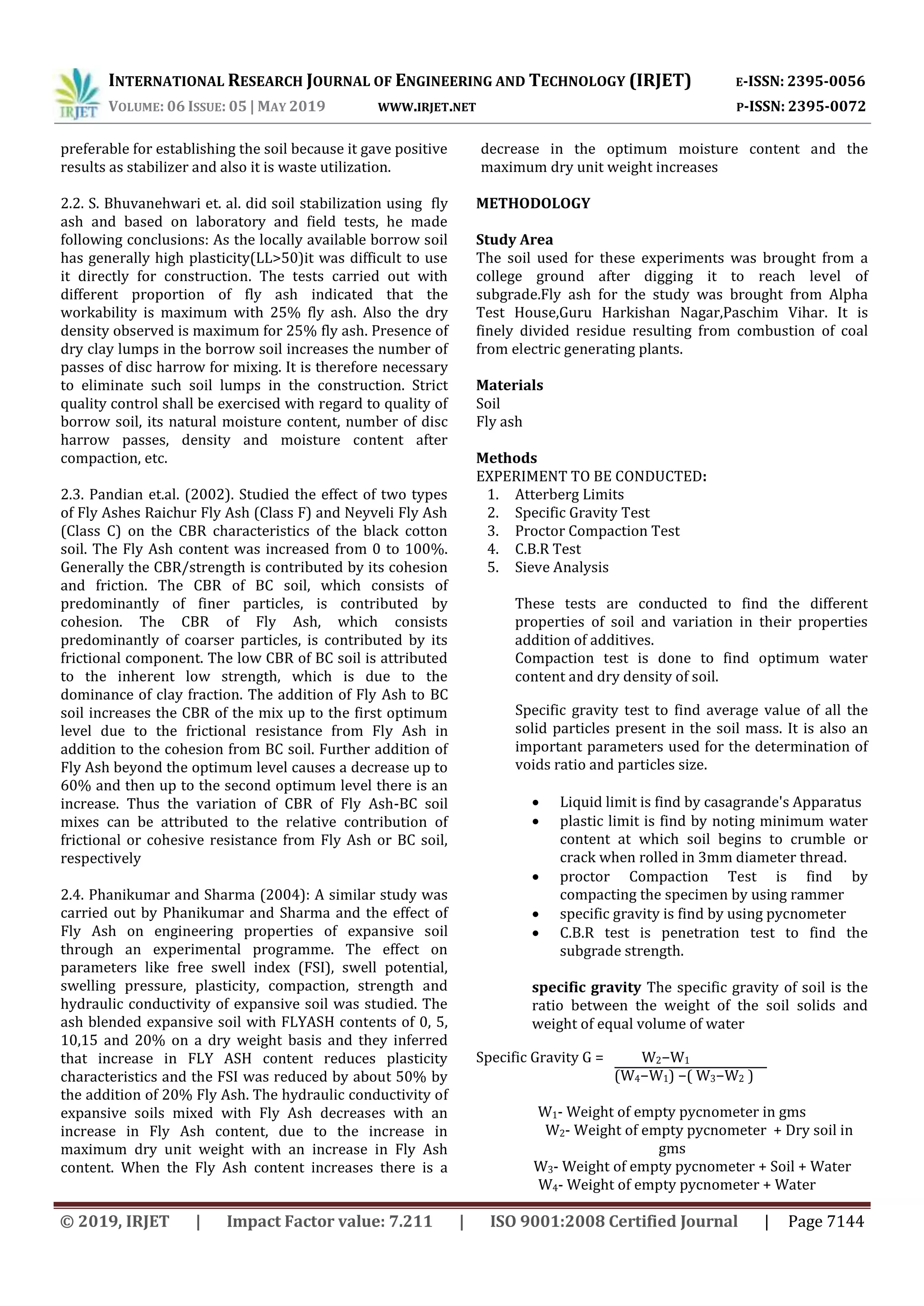 IRJET- Soil Stabilization using Fly Ash | PDF