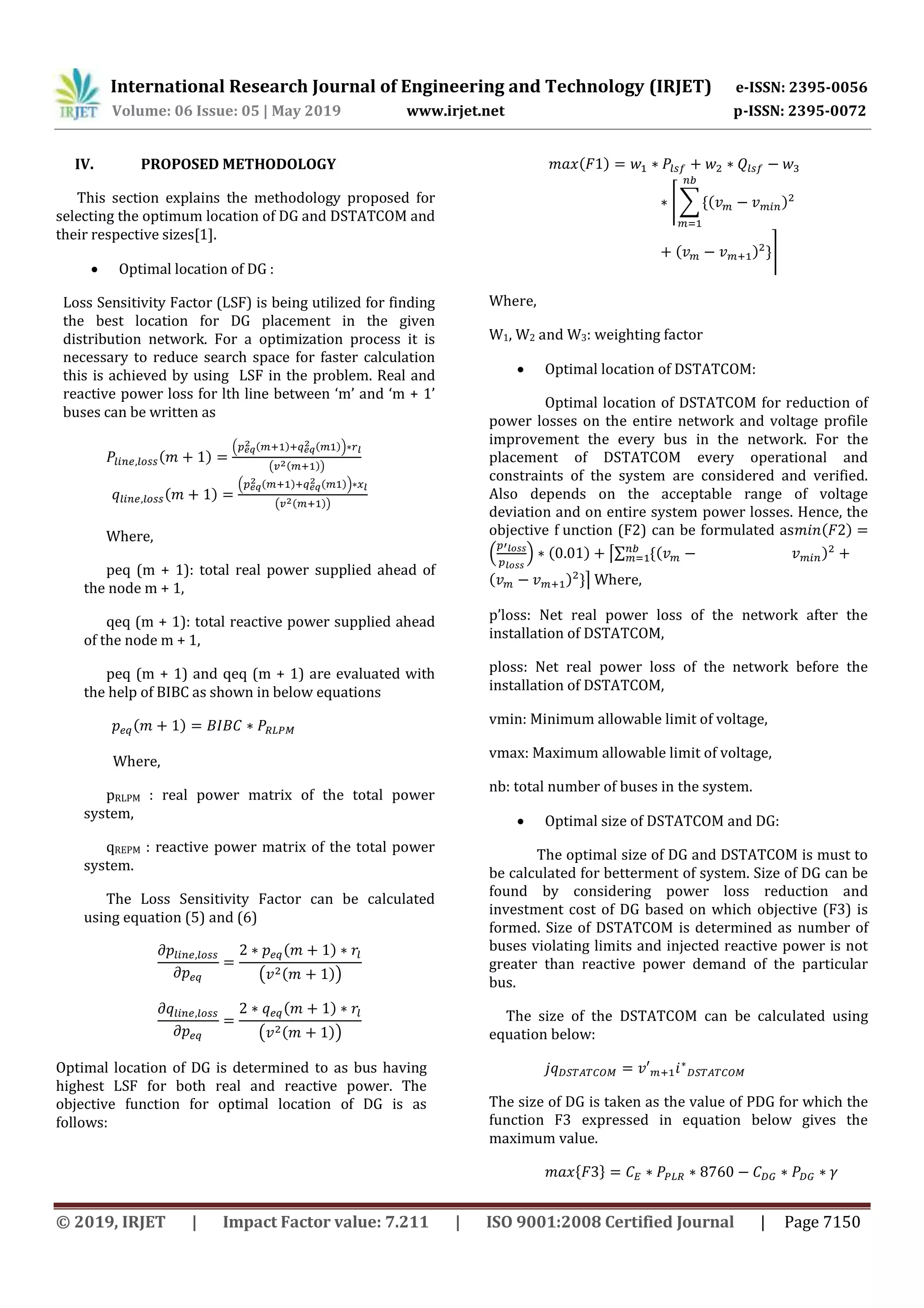IRJET- Voltage Profile and Loss Reduction Enhancement by Optimal Placement of DG and DSTATCOM in ...