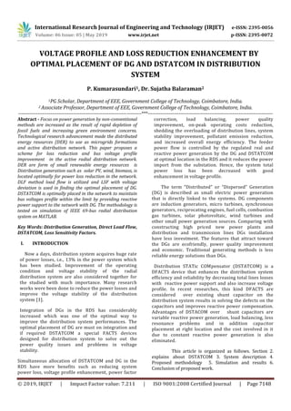 IRJET- Voltage Profile and Loss Reduction Enhancement by Optimal Placement of DG and DSTATCOM in ...