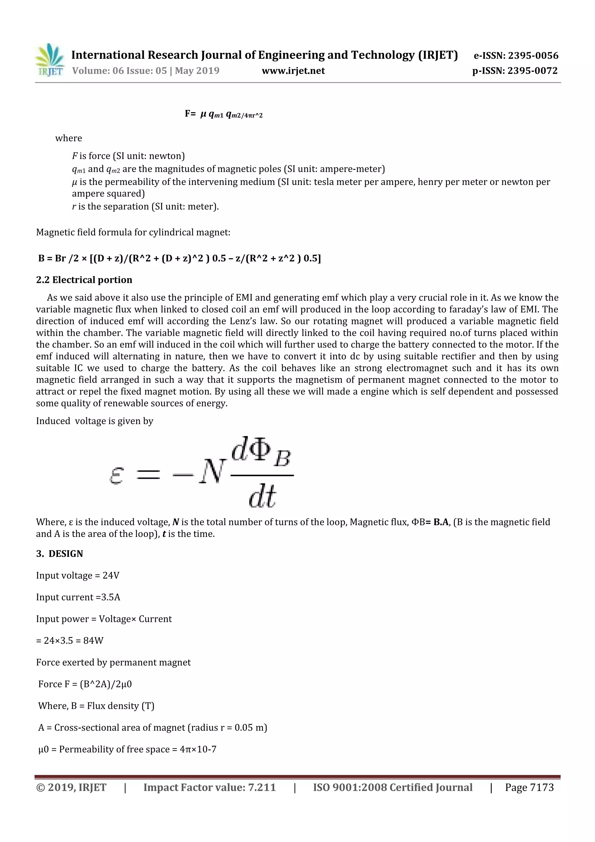 IRJET- Design of Magnetic Reciprocating Engine | PDF | Physics | Science