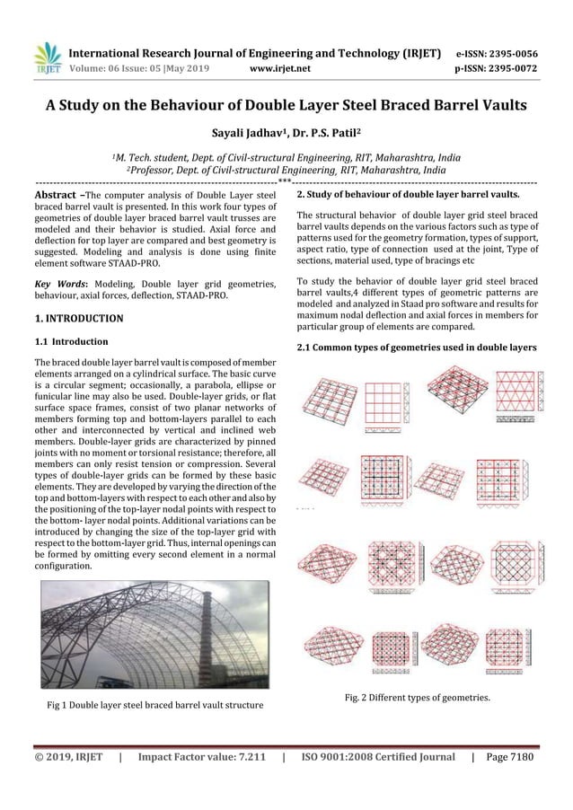 IRJET- A Study on the Behaviour of Double Layer Steel Braced Barrel Vaults | PDF