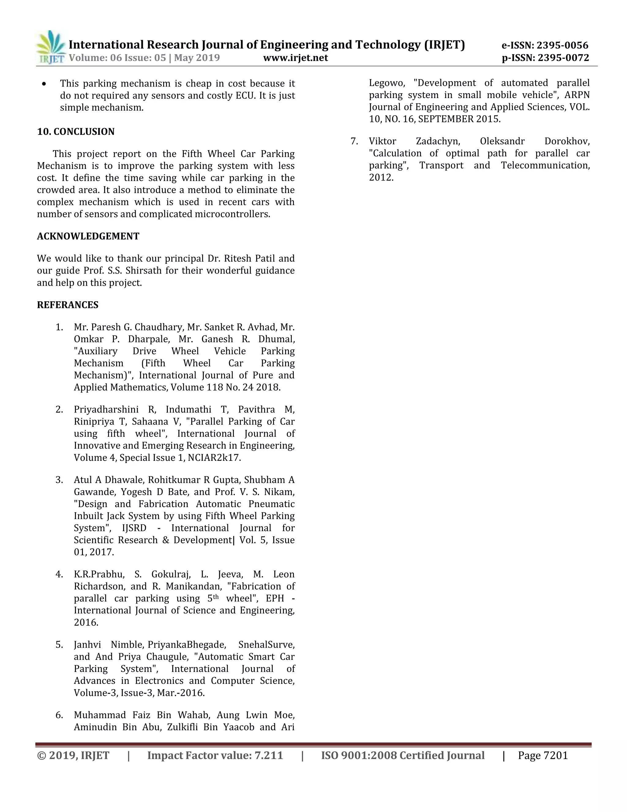 IRJET- Fifth Wheel Car Parking Mechanism | PDF