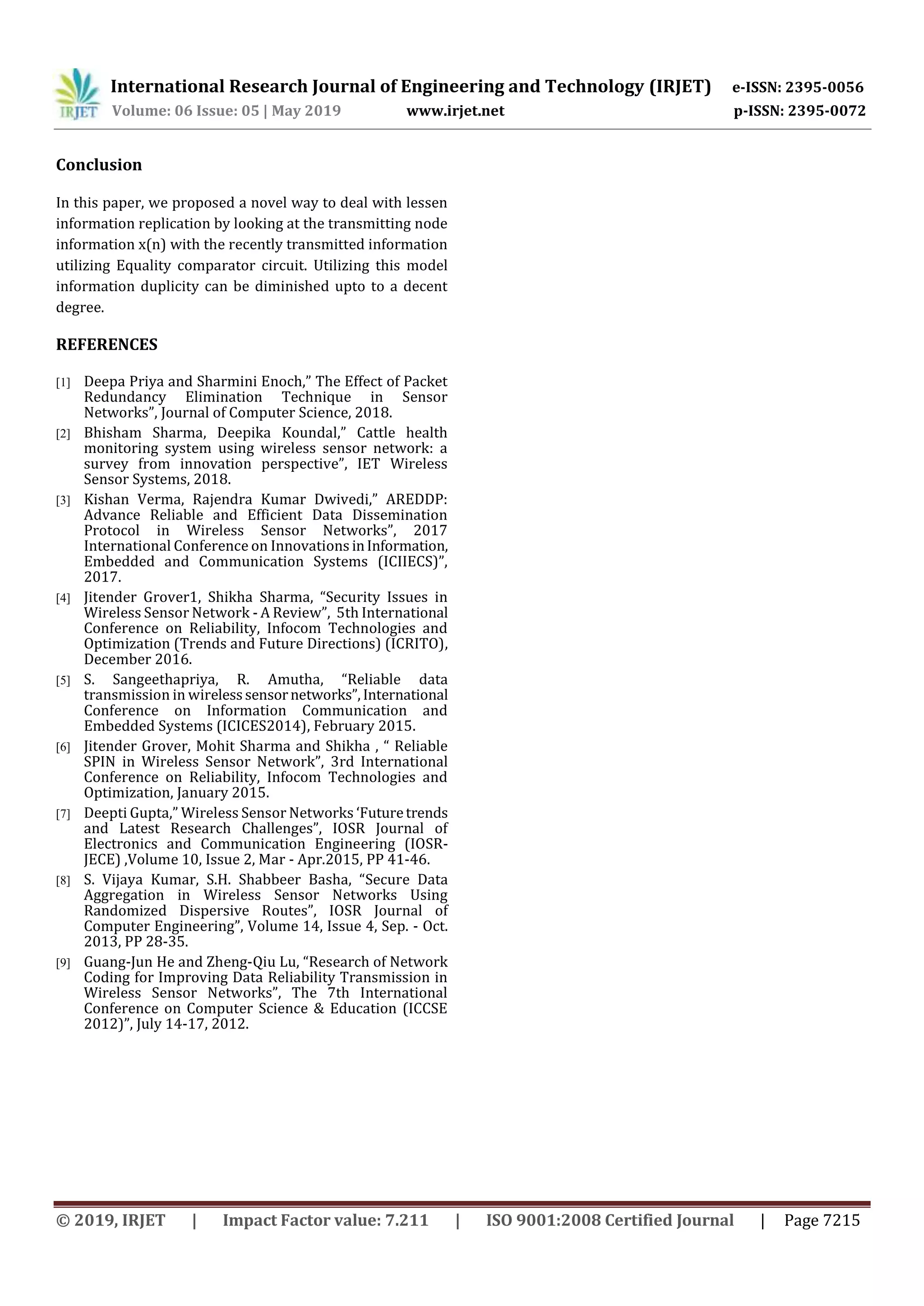 IRJET- Data Duplicity Reduction Model for WSN | PDF