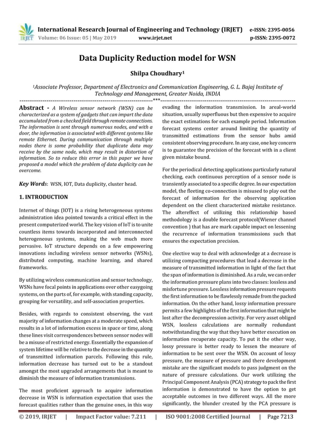 IRJET- Data Duplicity Reduction Model for WSN | PDF